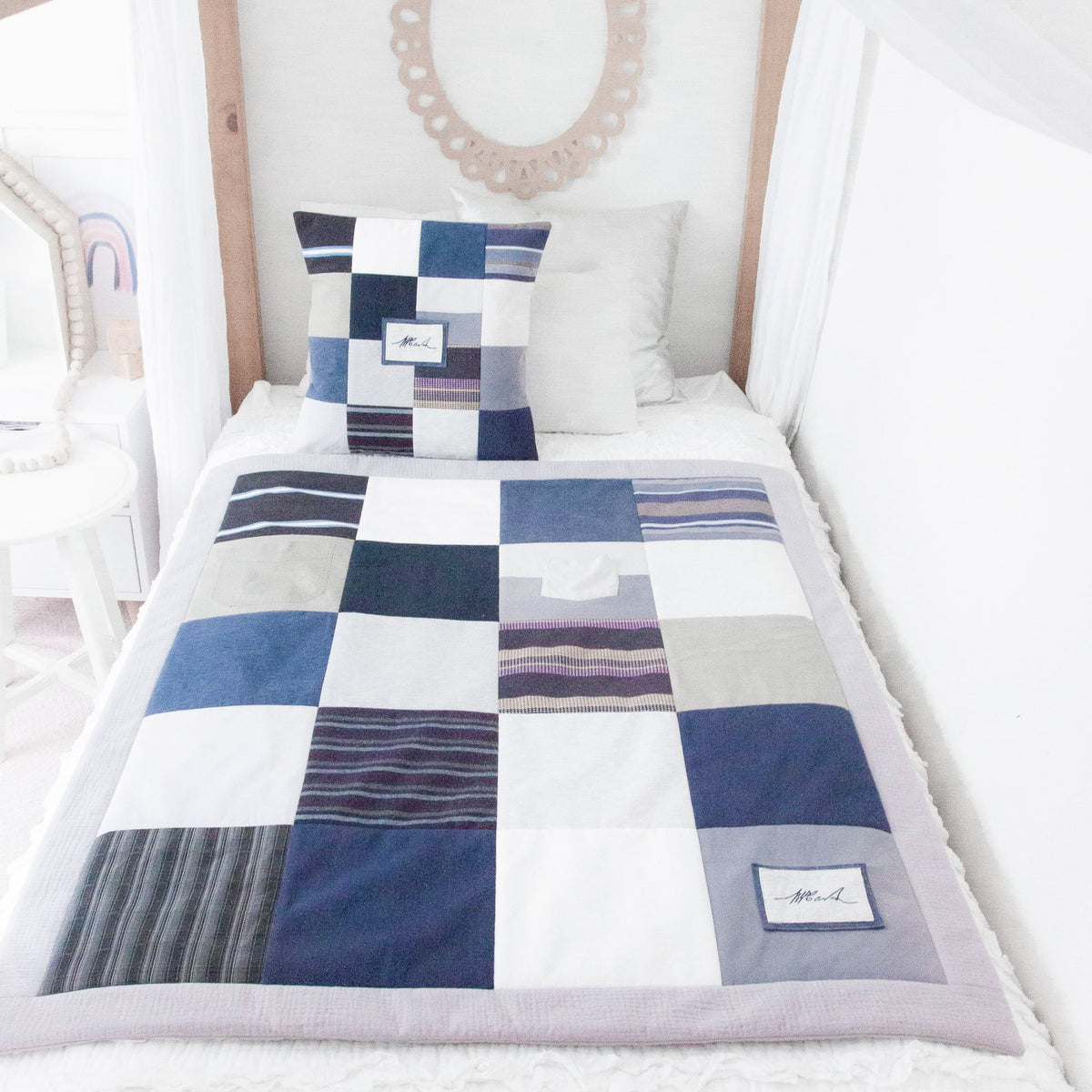 MEMORY QUILT Classic "BORDER SAMMY" Square Heirloom Keepsake Quilt ...